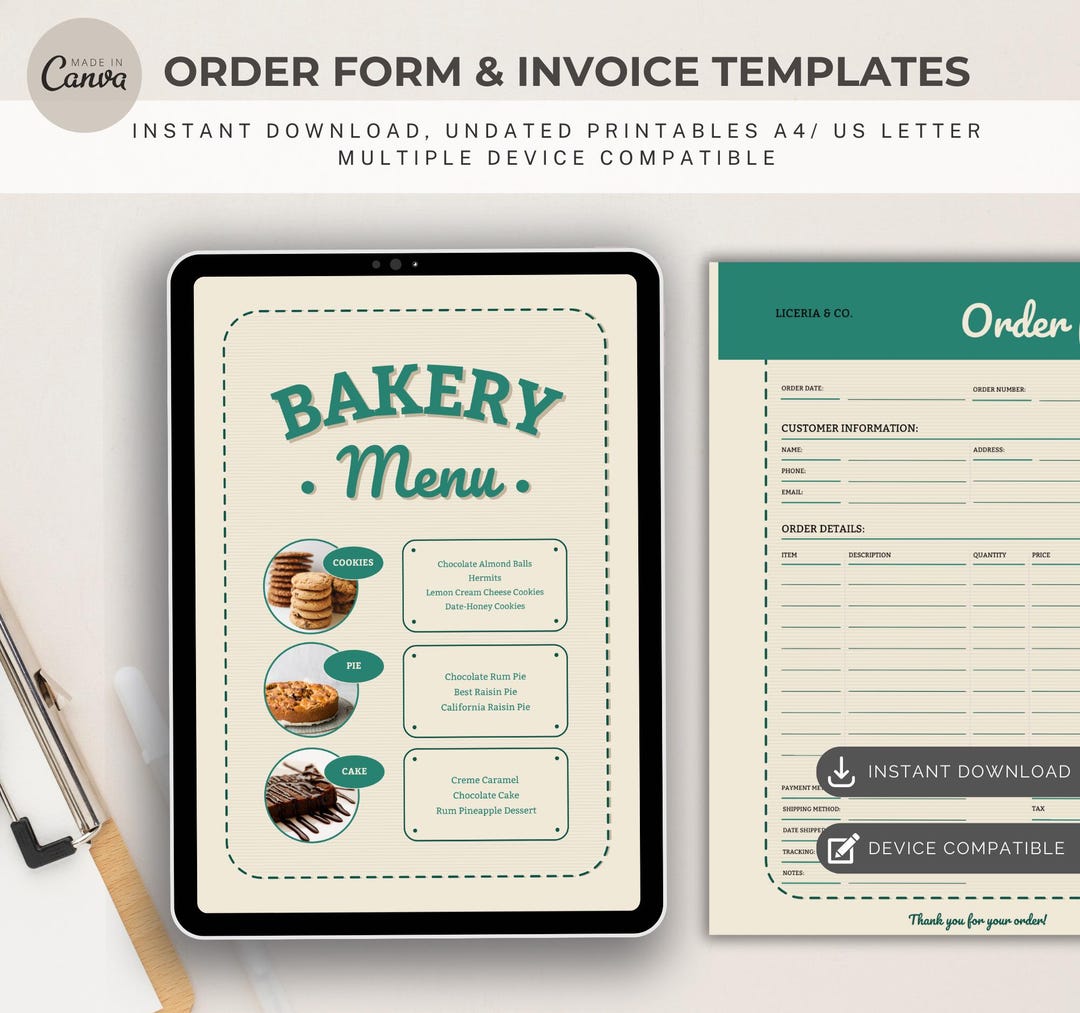 Bakery Times Order Form and Invoice Templates, Printable Small Business ...