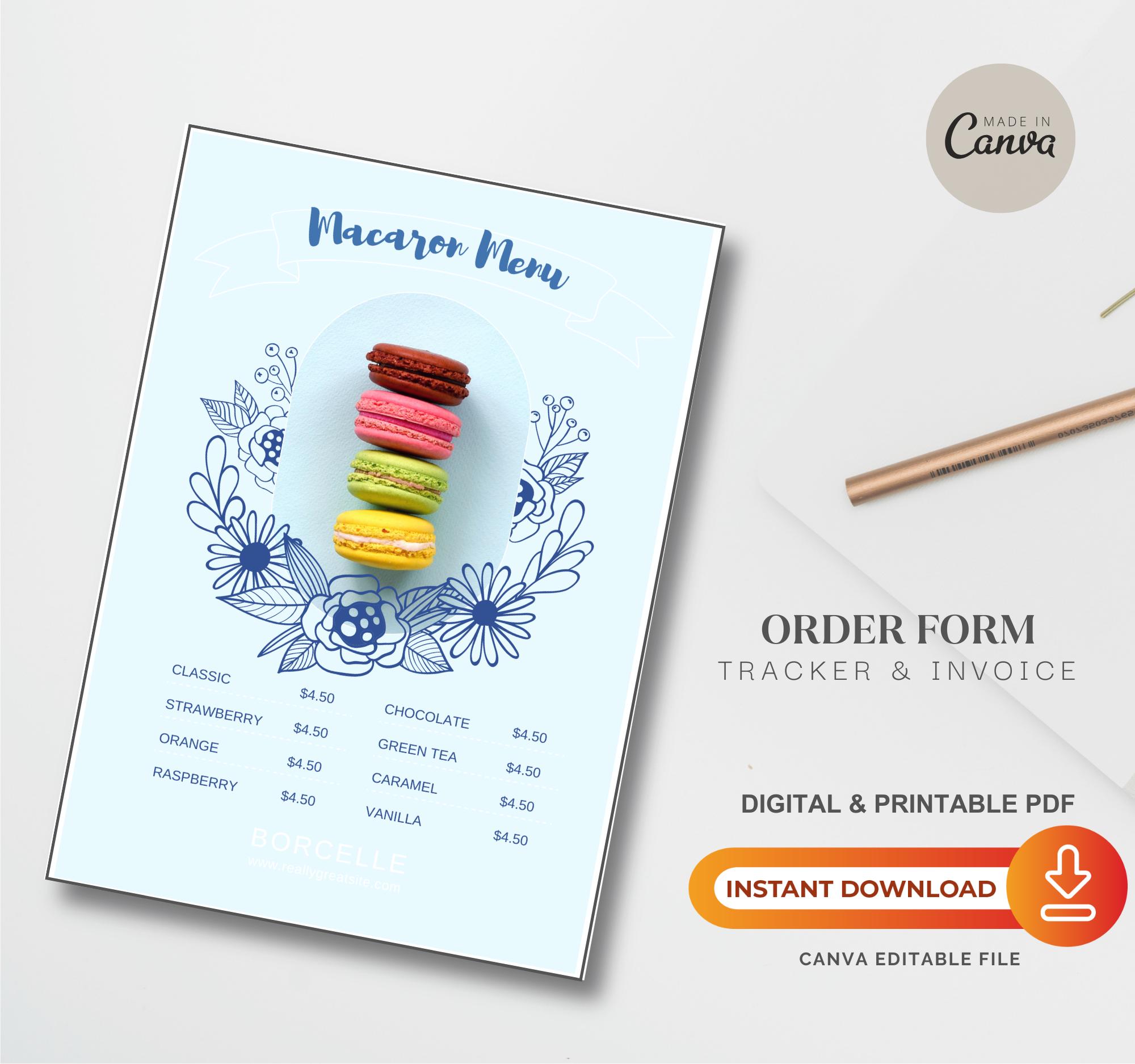 Menu Order Form and Invoice Templates, Printable Small Business Forms ...