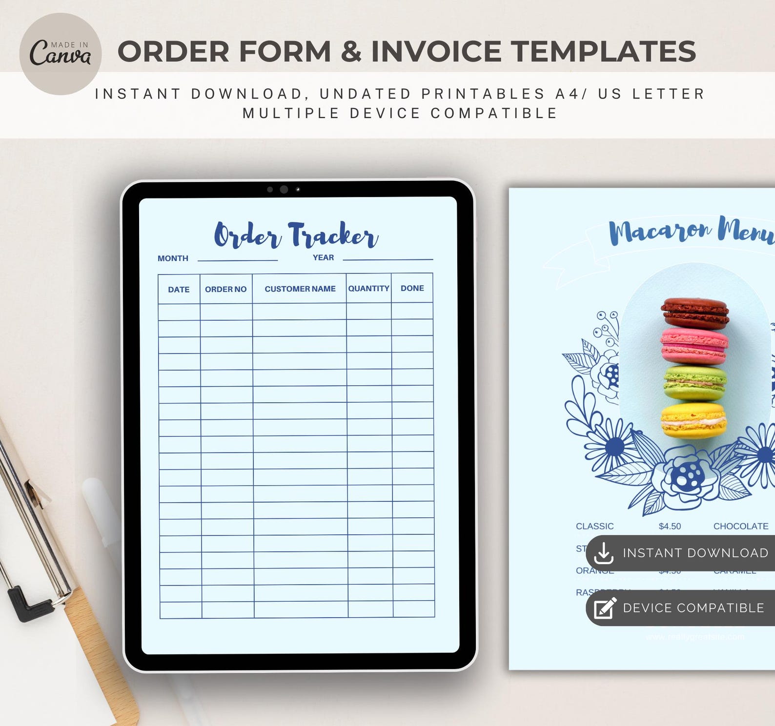 Menu Order Form and Invoice Templates, Printable Small Business Forms ...