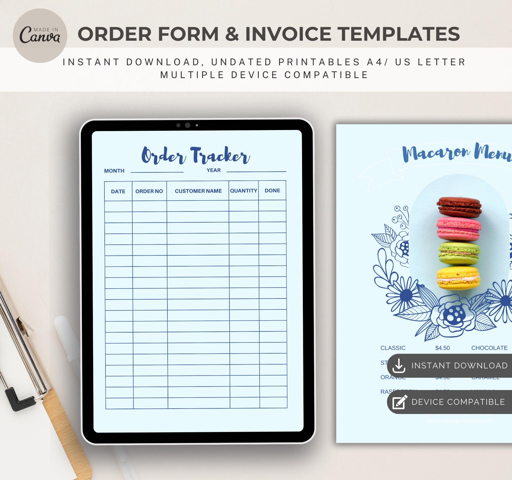 Menu Order Form and Invoice Templates, Printable Small Business Forms ...