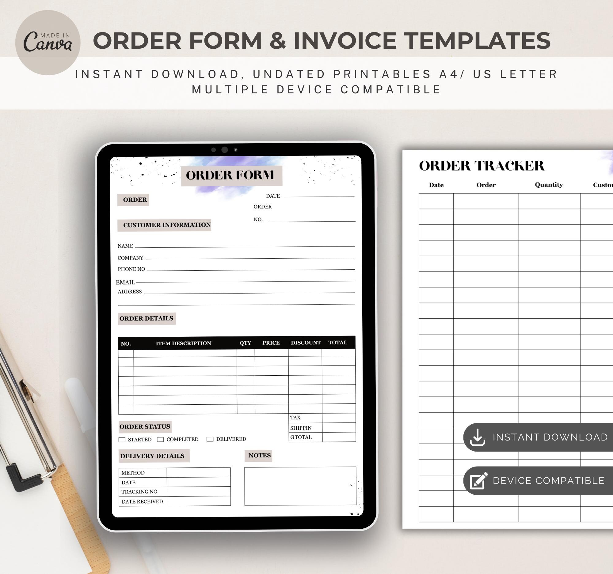 Order Tracker and Invoice Templates, Printable Small Business Forms ...