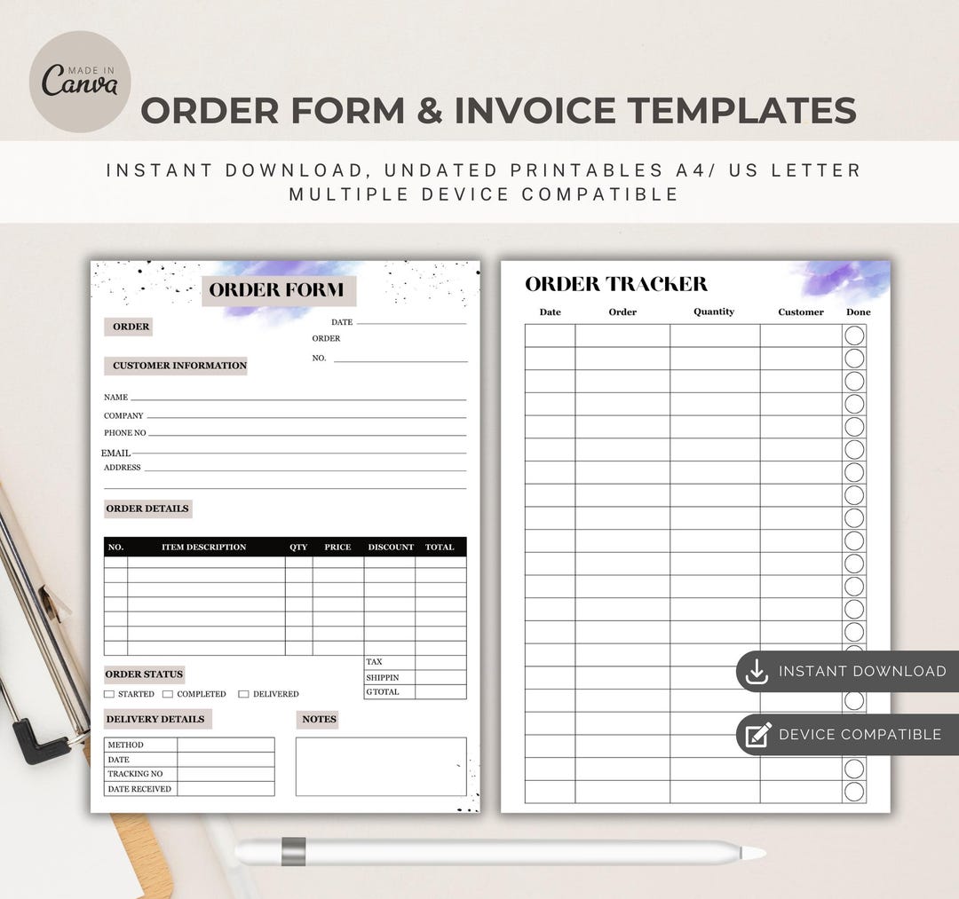 Order Tracker and Invoice Templates, Printable Small Business Forms ...