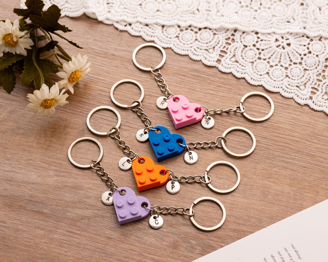 Custom Initial Heart Keychain Set,matching Keychains for Couple ...