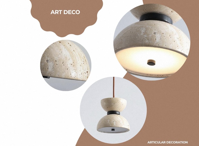 Natural Stone Pendant Lamp, Ceiling Lighting, Art Deco Lighting, Led ...
