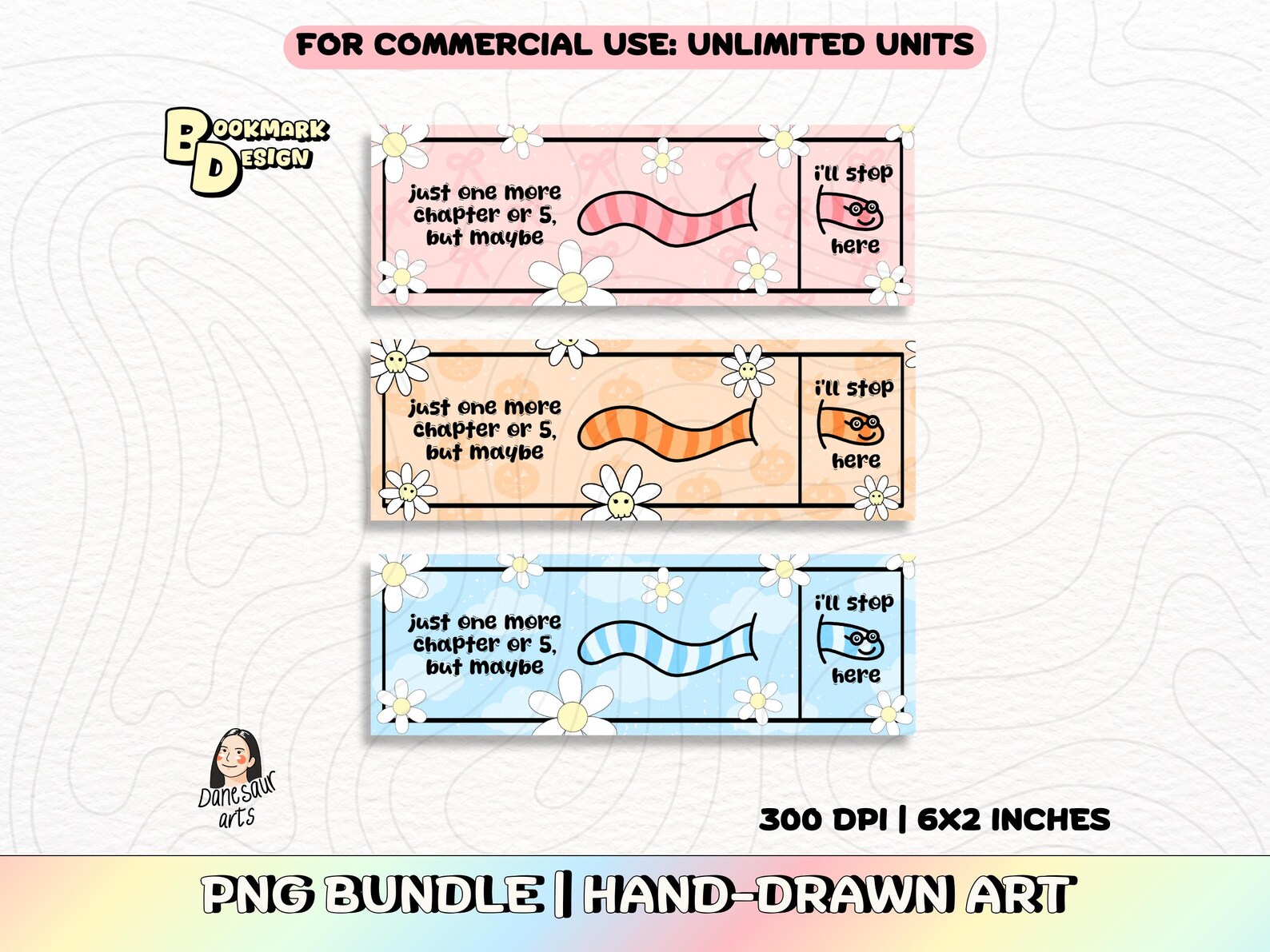 Bookworm Bookmark PNG Bundle Simple Artsy Bookmarks Perfect for Bookish ...