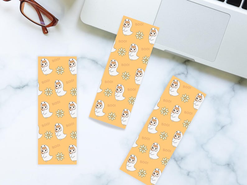 Kawaii Ghost Boo Daisy Halloween Bookmark Design PNG Cute Simple ...