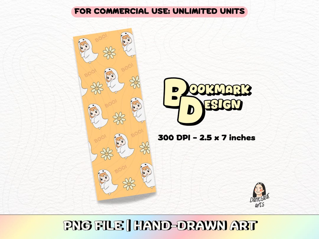 Kawaii Ghost Boo Daisy Halloween Bookmark Design PNG Cute Simple ...