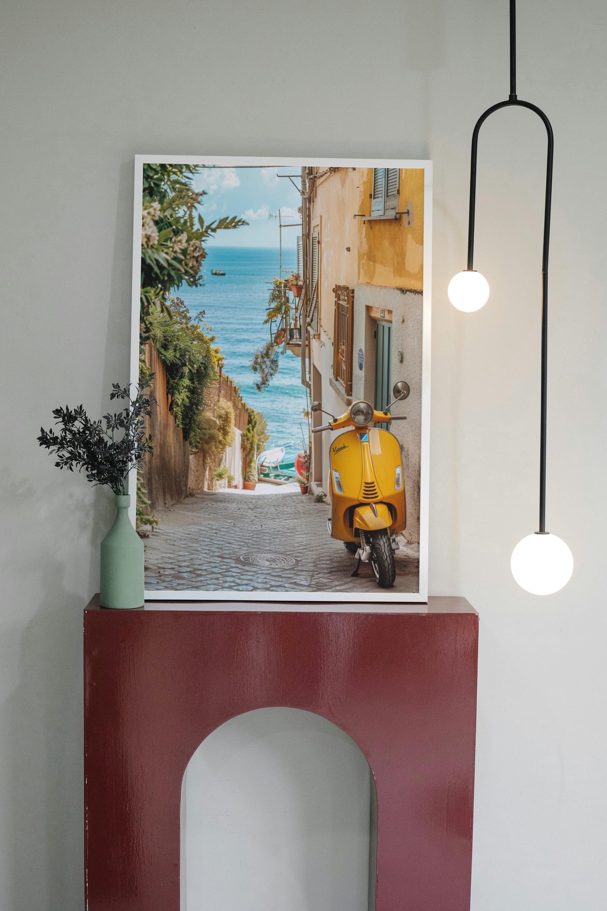 Classic Yellow Vespa in Italy Digital Art Poster, Digital Download ...
