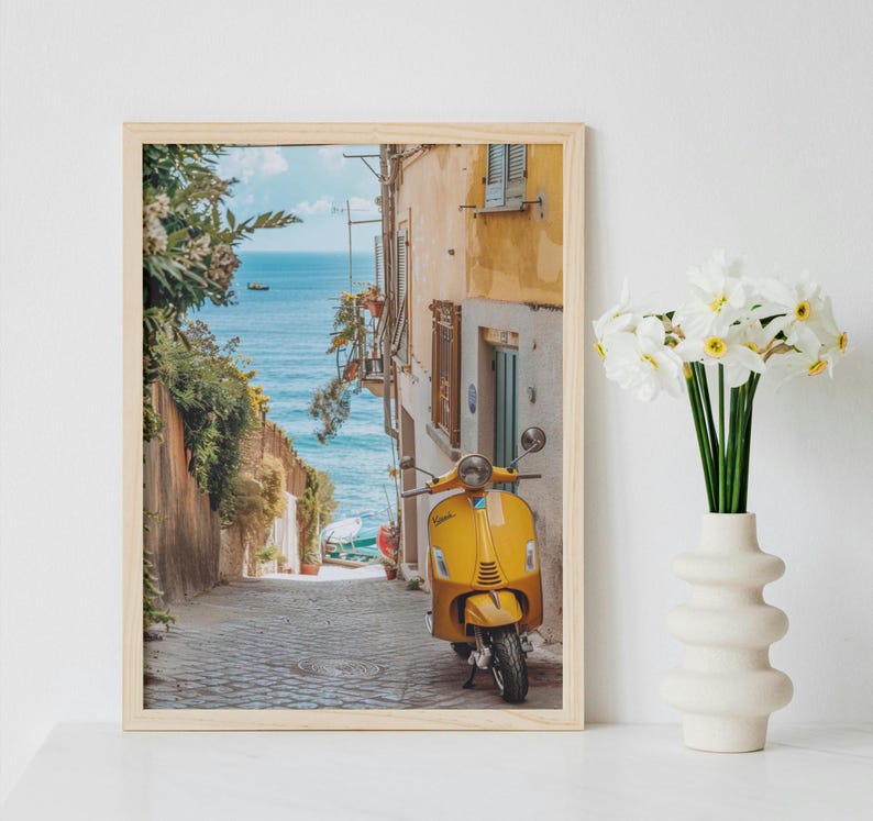 Classic Yellow Vespa in Italy Digital Art Poster, Digital Download ...