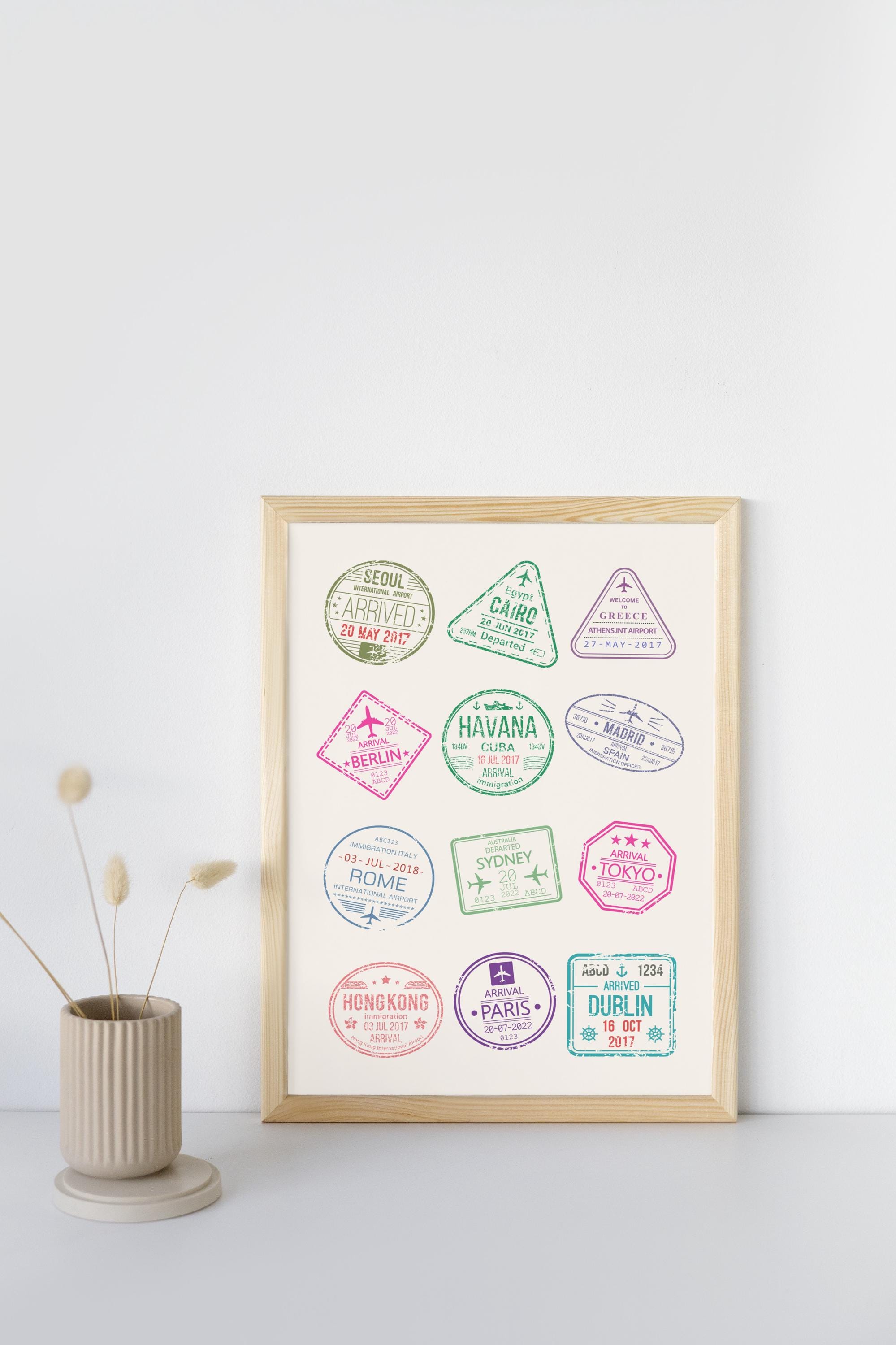Flight Travel Passport Stamps Digital Art Poster, Digital Download ...