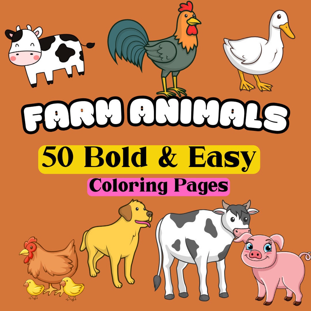 50 Bold and Easy Farm Animals Coloring Pages, Relaxing Kawaii Coloring ...