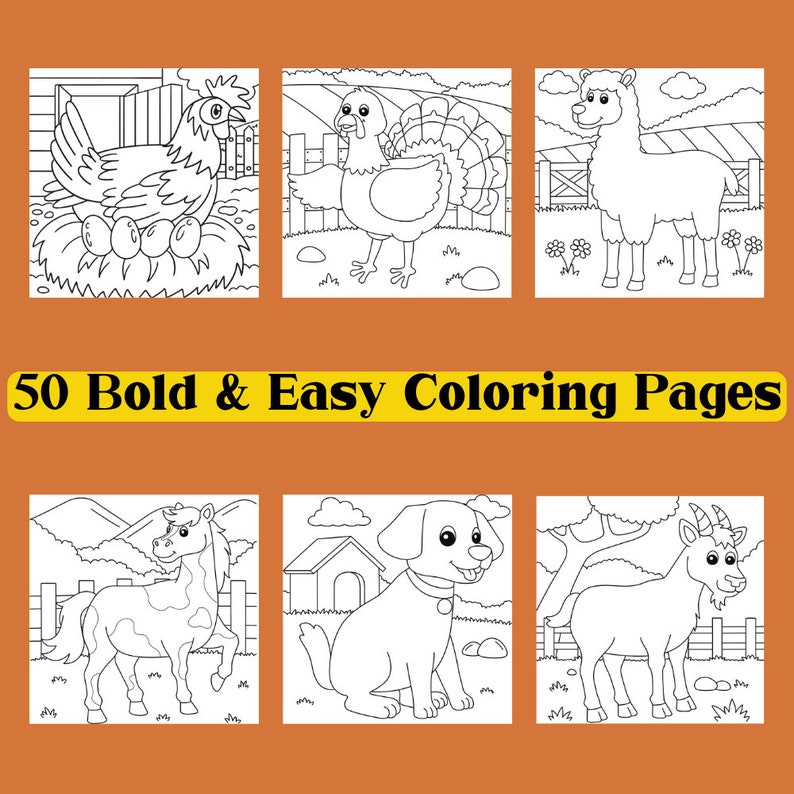 50 Bold and Easy Farm Animals Coloring Pages, Relaxing Kawaii Coloring ...