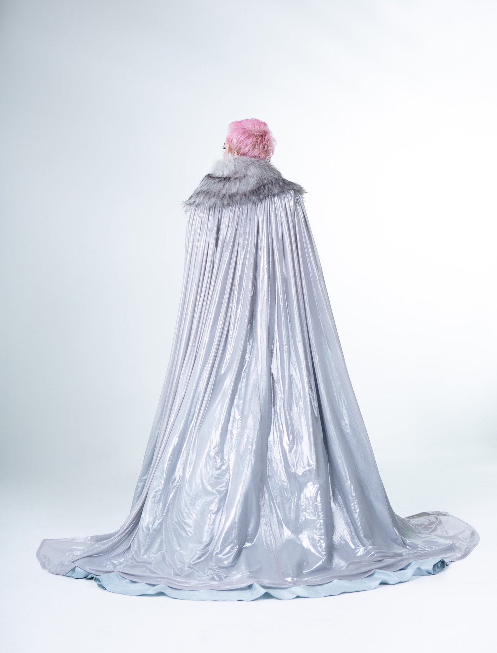 Winter Wedding Ice Viking Cape in Sheer Metallic Mesh With Faux Fur ...