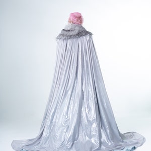 Winter Wedding Ice Viking Cape in Sheer Metallic Mesh With Faux Fur ...
