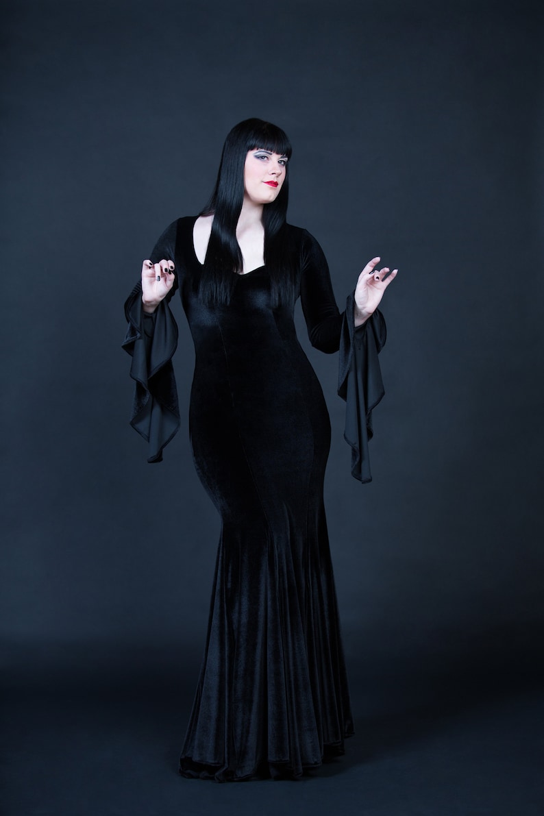 Morticia Addams Cosplay Black Velvet Dress Sexy Witch Costume - Etsy ...