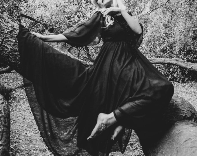 Black Chiffon Dress Witchy Clothing Witch Costume Halloween Sheer Goth ...