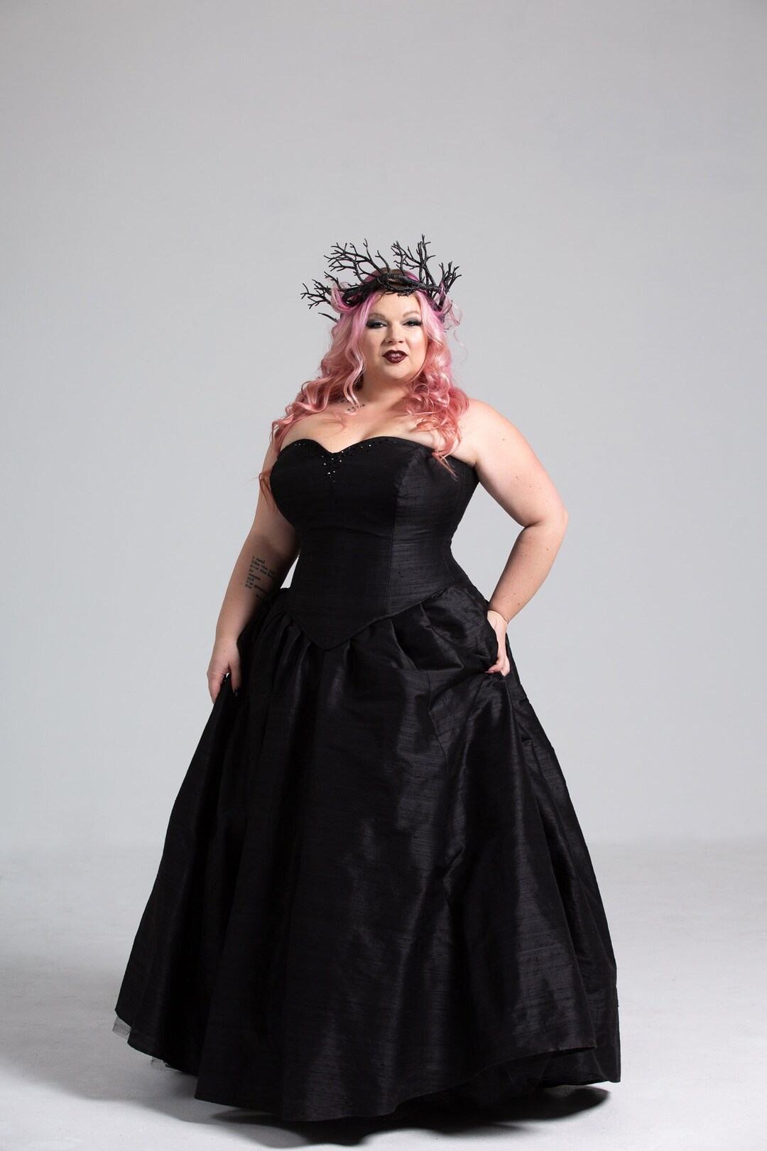 SAMPLE Gothic Black Princess Wedding Dress Fae Queen Mab Plus Size ...