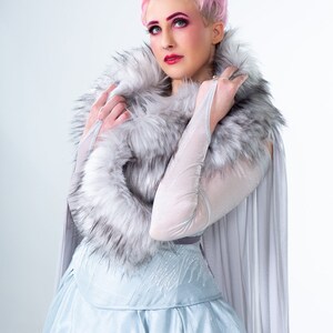 Winter Wedding Ice Viking Cape in Sheer Metallic Mesh With Faux Fur ...