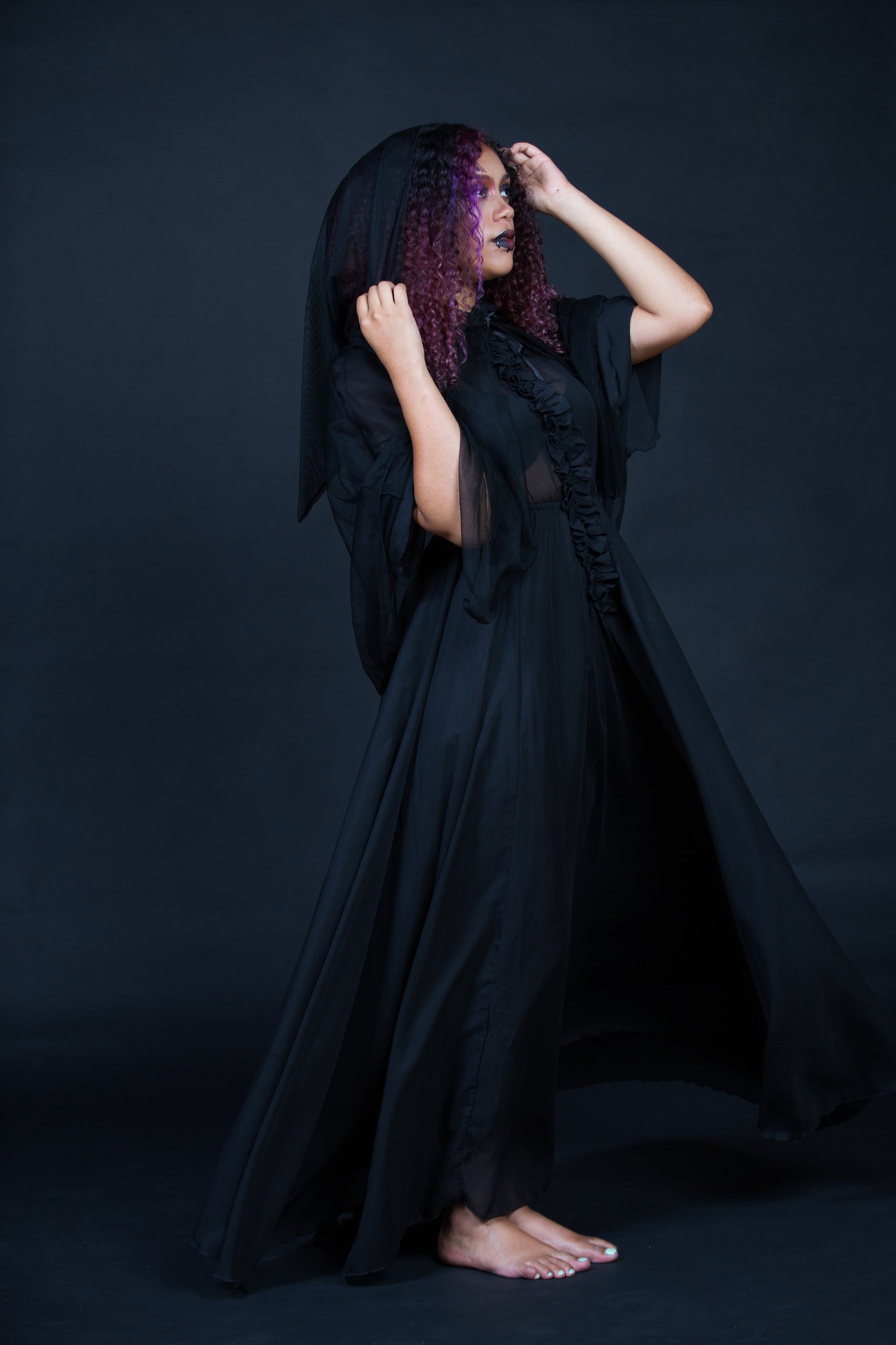 Black Chiffon Dress Witchy Clothing Witch Costume Halloween - Etsy