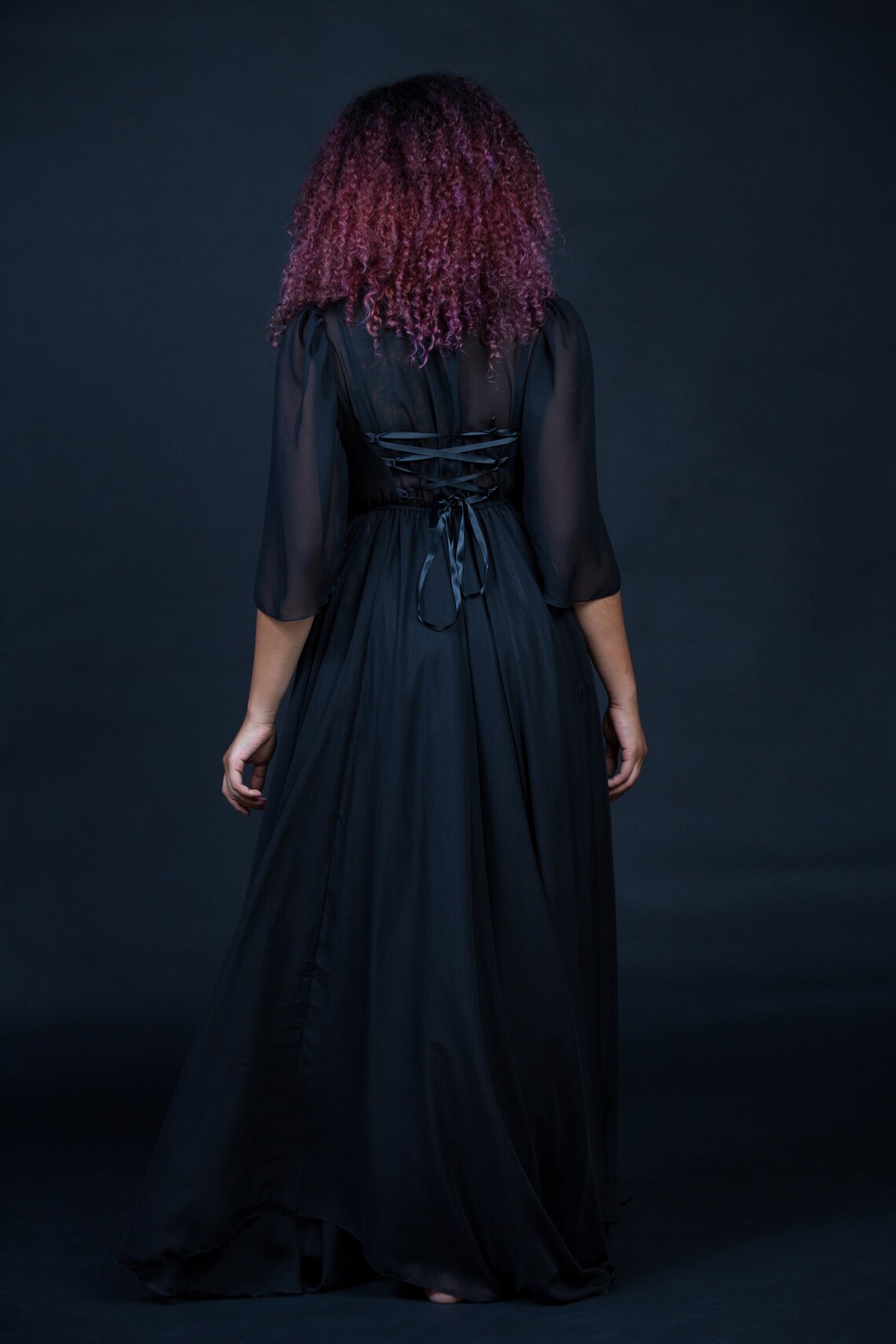 Black Chiffon Dress Witchy Clothing Witch Costume Halloween - Etsy