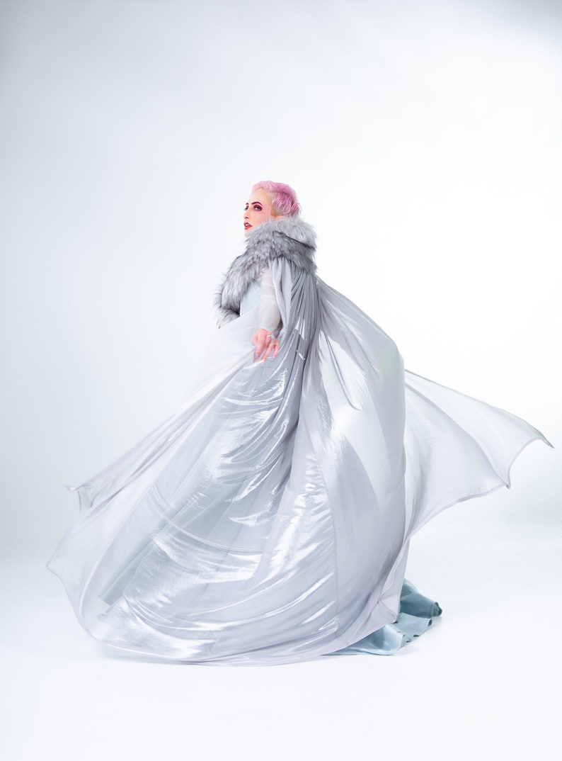 Winter Wedding Ice Viking Cape in Sheer Metallic Mesh With - Etsy