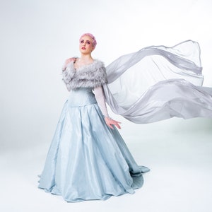 Winter Wedding Ice Viking Cape in Sheer Metallic Mesh With Faux Fur ...