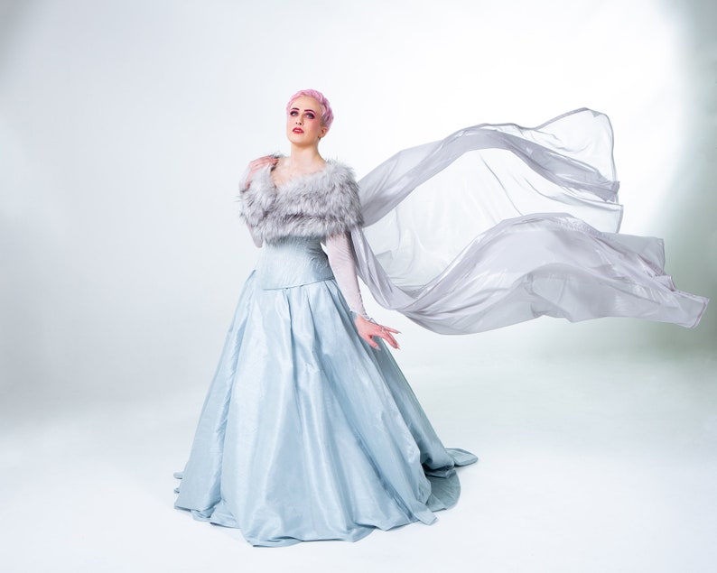 Winter Wedding Ice Viking Cape in Sheer Metallic Mesh With Faux Fur ...