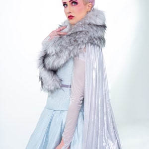 Winter Wedding Ice Viking Cape in Sheer Metallic Mesh With Faux Fur ...