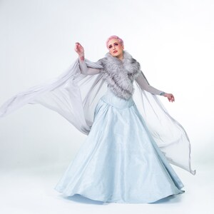 Winter Wedding Ice Viking Cape in Sheer Metallic Mesh With Faux Fur ...