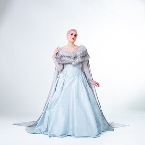 Winter Wedding Ice Viking Cape in Sheer Metallic Mesh With Faux Fur ...