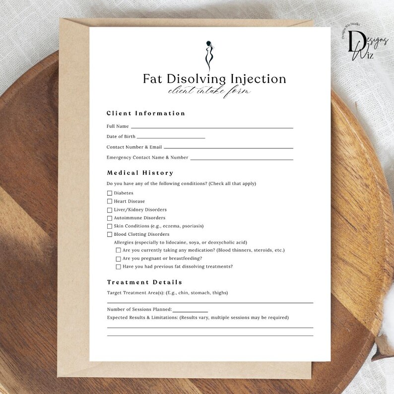 Fat Dissolving Form Client Intake Form Esthetician Templates Canva ...