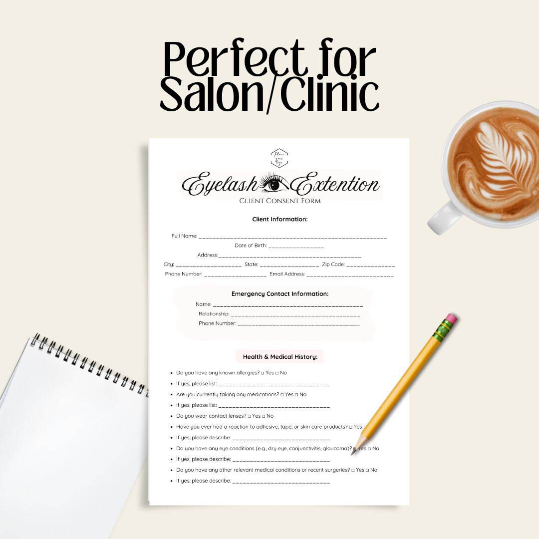 Consent Form for Eyelash Extension Client Intake Form Editable Simple ...
