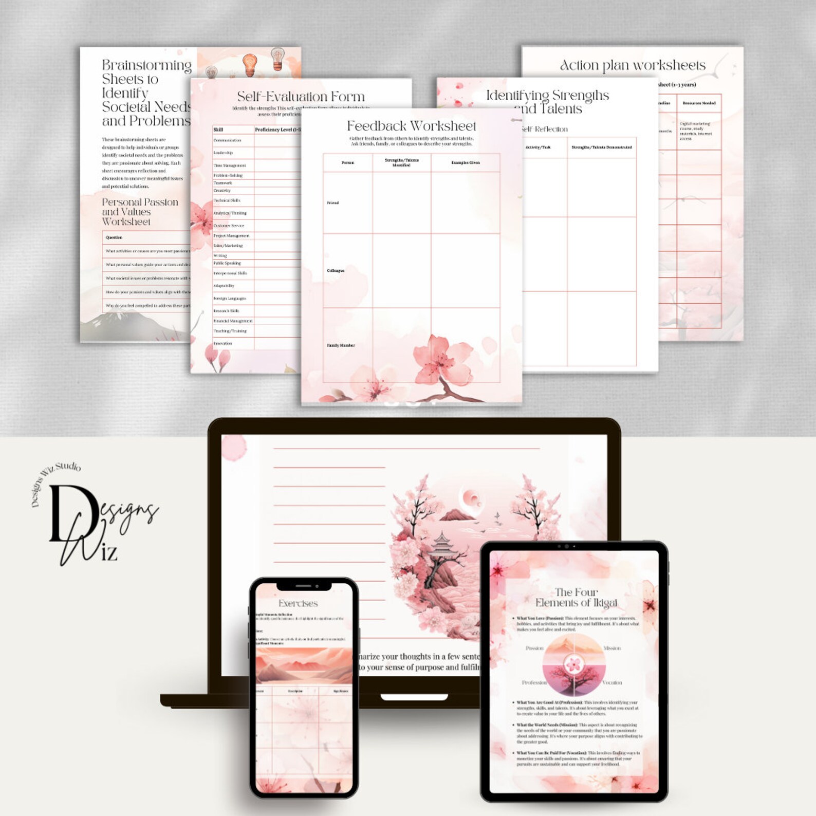 Ikigai Workbook Template Coaching Worksheet Printable Worksheets Canva ...