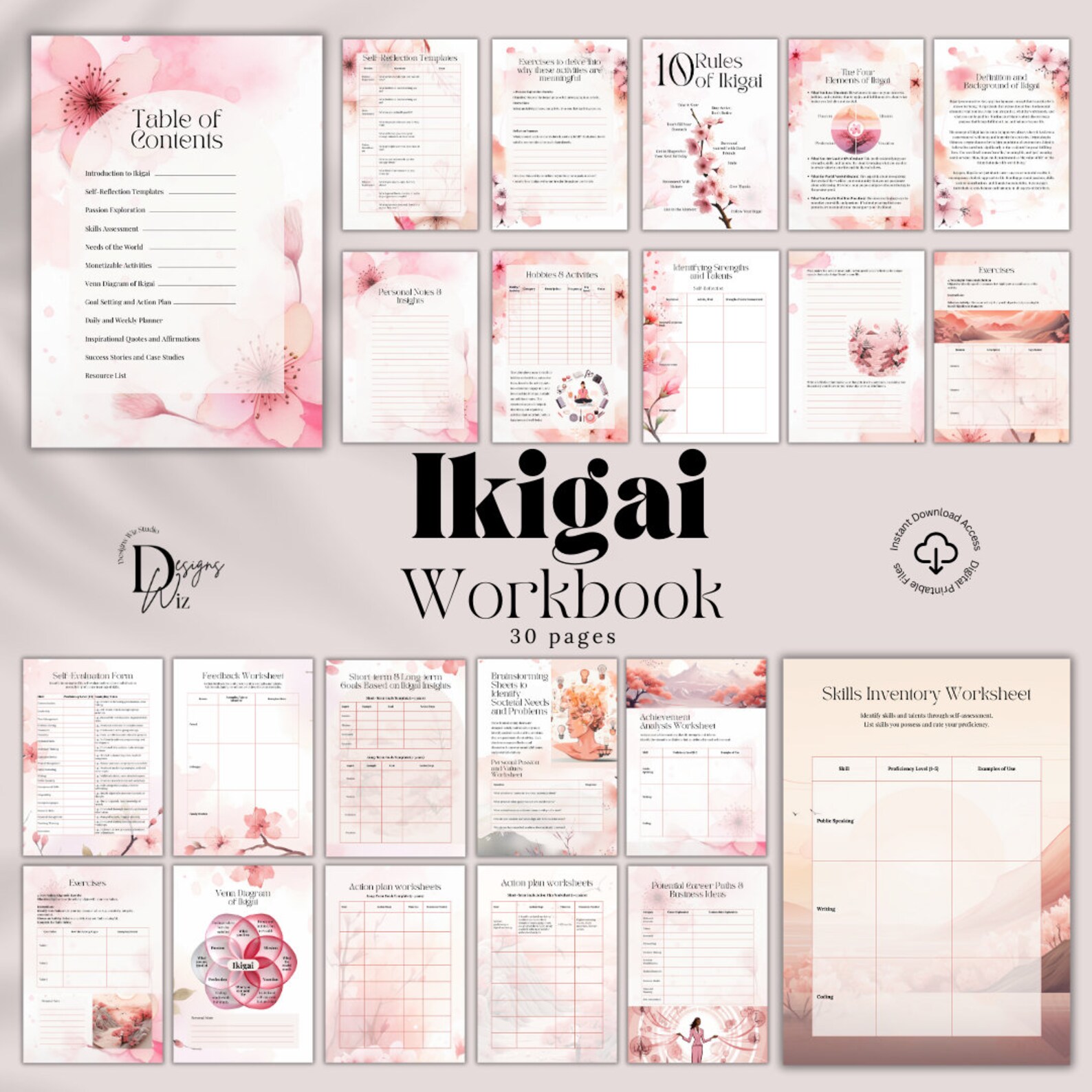 Ikigai Workbook Template Coaching Worksheet Printable Worksheets Canva ...