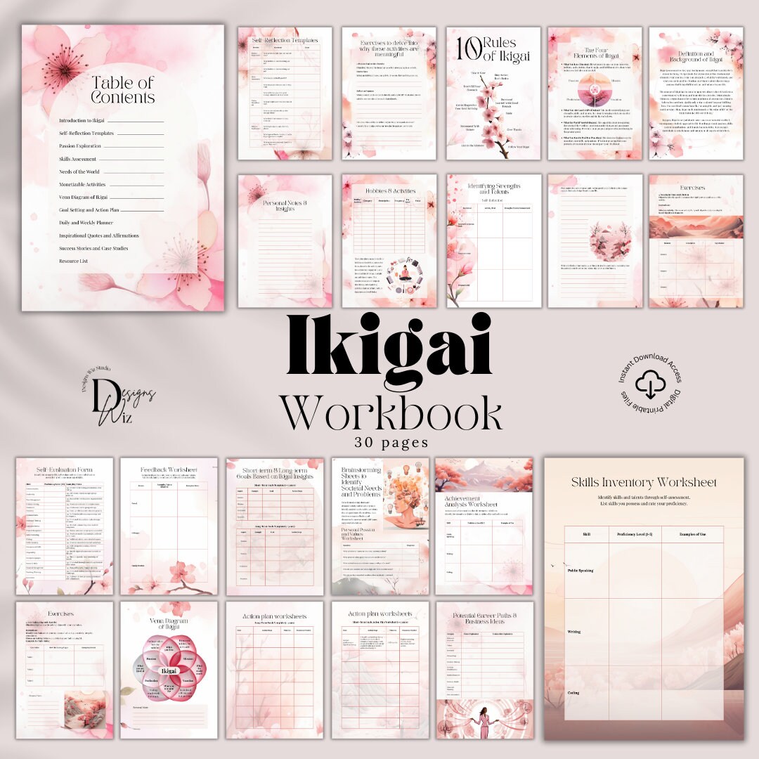 Ikigai Workbook Template Coaching Worksheet Printable Worksheets Canva ...