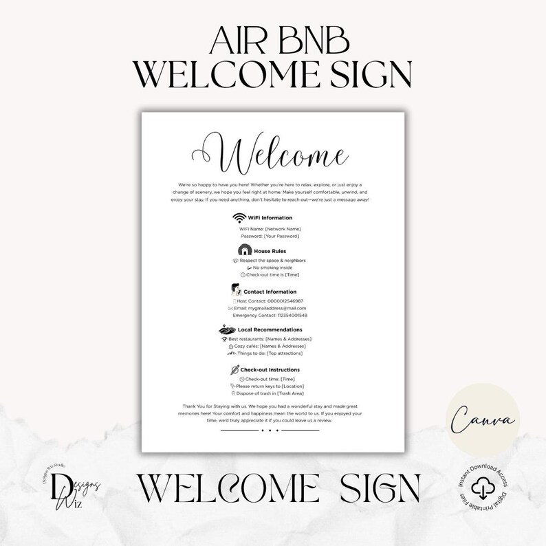 Welcome Sign for Air Bnb Welcome Sign for Hosts Welcome Poster Air BNB ...
