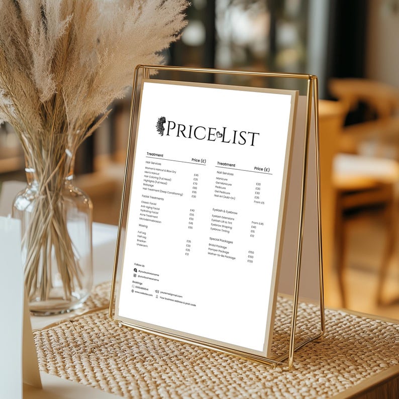 Editable Price List Template Salon Price Sheet Beauty Salon Pricing ...