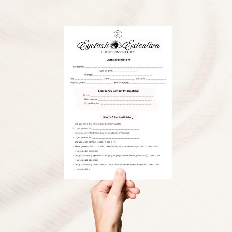 Consent Form for Eyelash Extension Client Intake Form Editable Simple ...