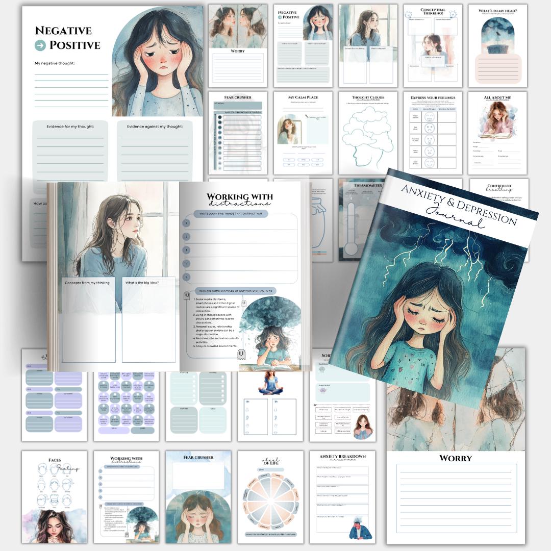 Anxiety Worksheet Journal Templates Therapy Worksheet CBT Worksheets ...