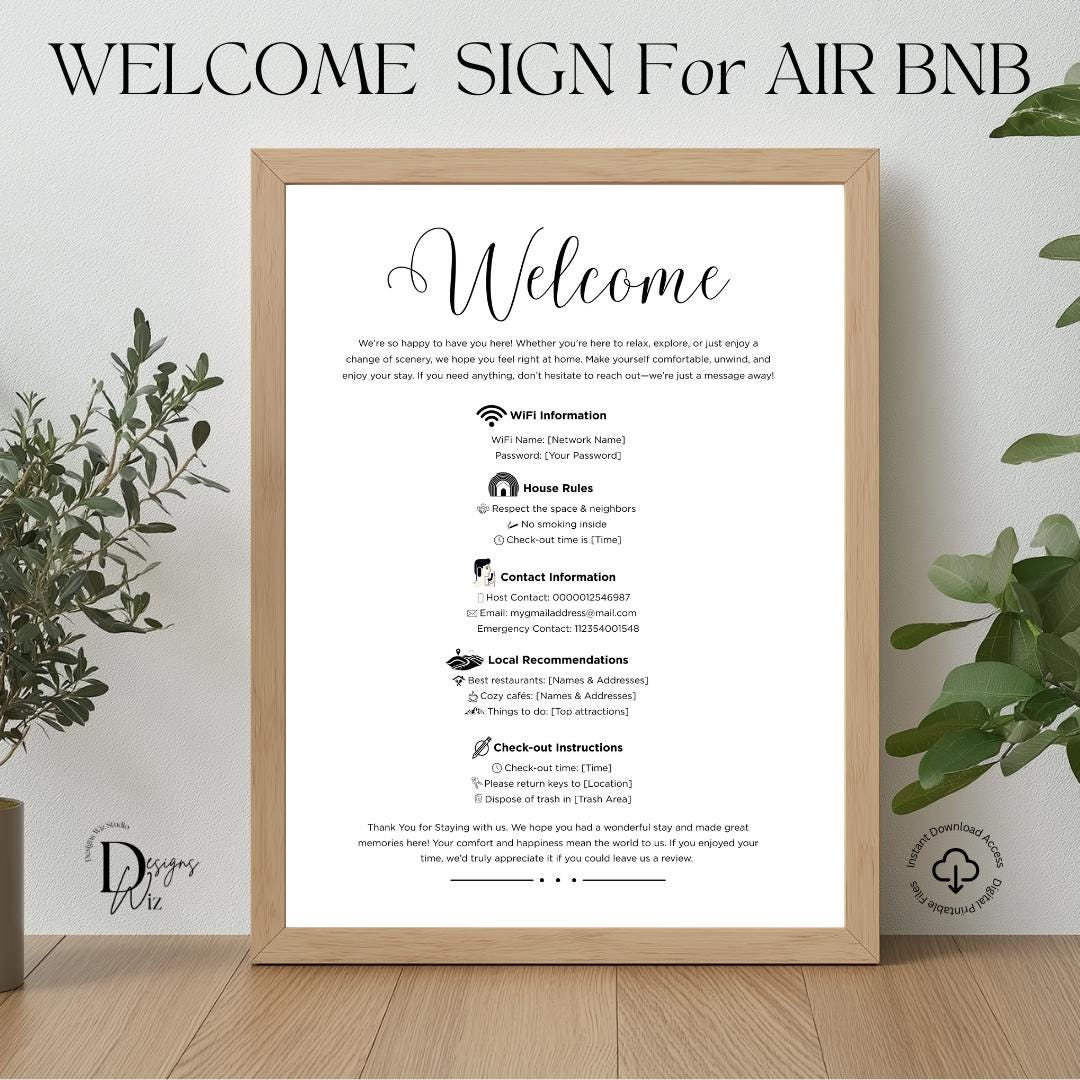 Welcome Sign for Air Bnb Welcome Sign for Hosts Welcome Poster Air BNB ...