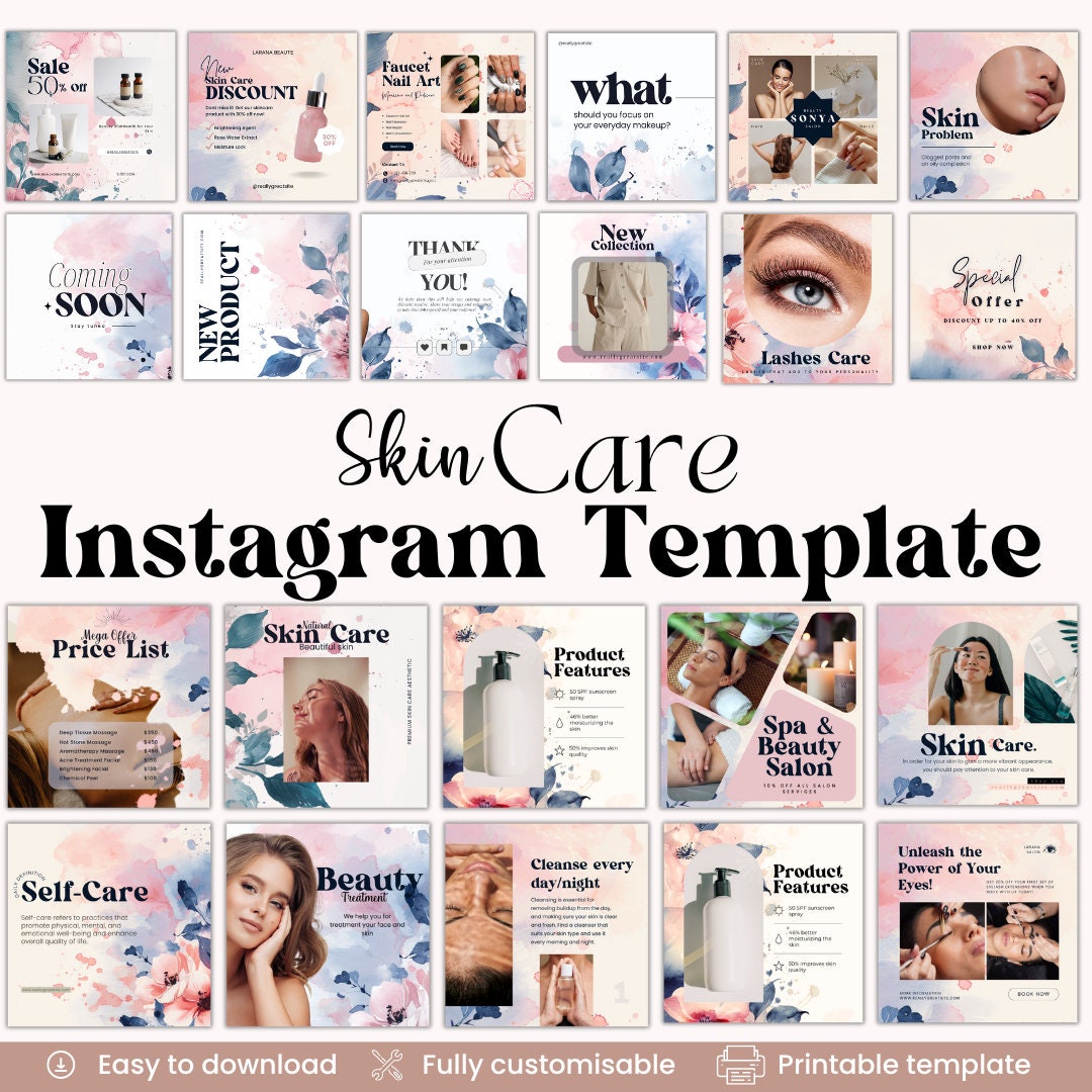 Branded Social Media Post Templates Instagram Canva Templates Skincare ...