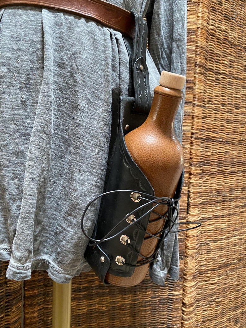 Leather Bottle Holder, Scroll Holder, Leather Drink Holder - Etsy