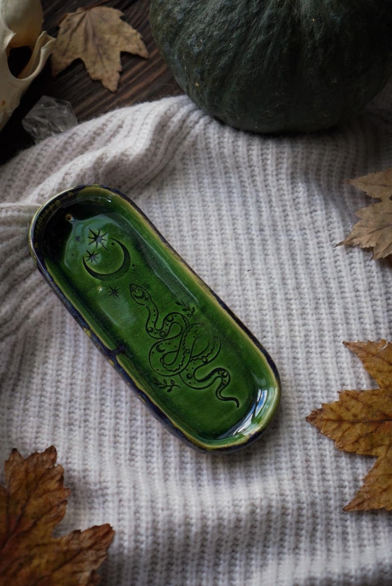 Ceramic Snake Dish: Green Altar Tray, Handmade Decor - Etsy