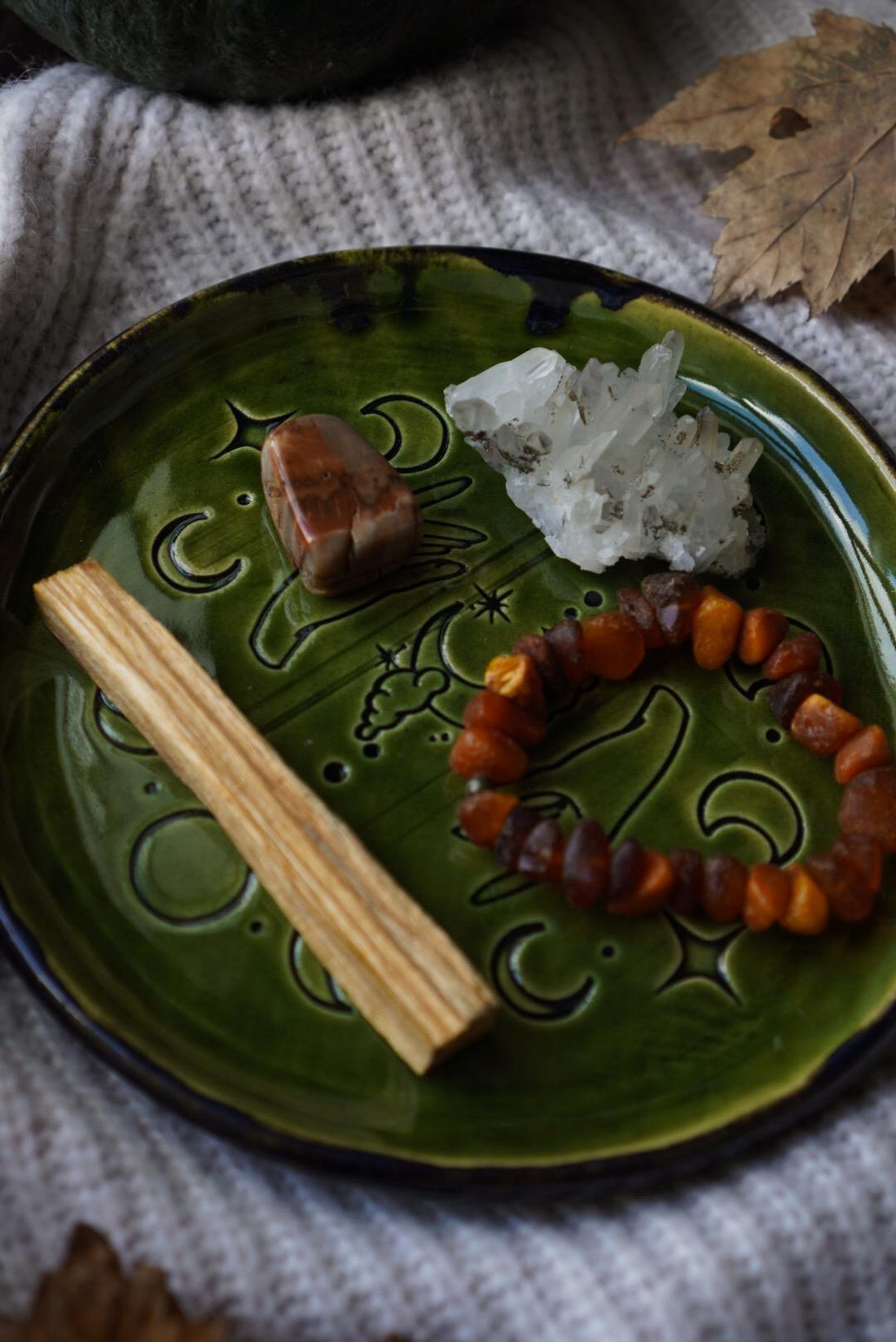 Handcrafted Green Ceramic Altar Plate: Moon Phase Witch Tray, Palo ...