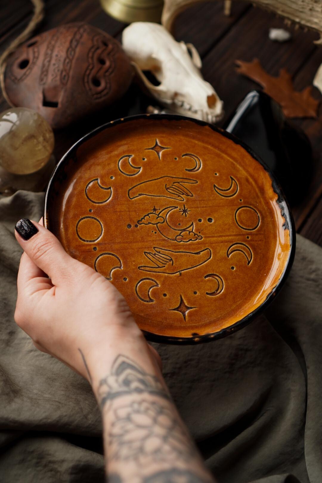 Handcrafted Orange Ceramic Altar Plate: Moon Phase Witch Tray, Palo ...