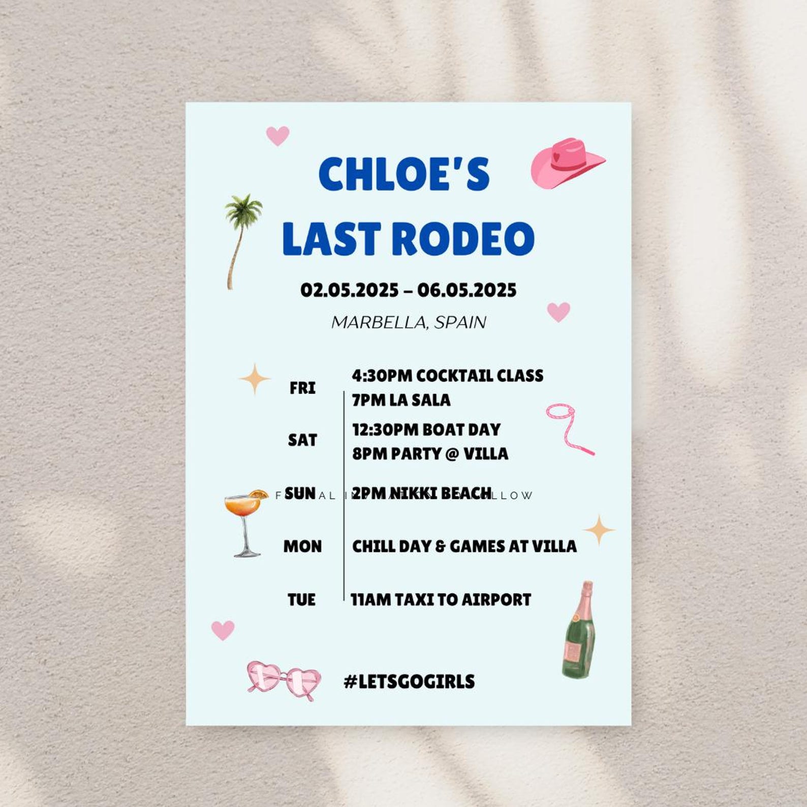 Beach Themed Hen Do Itinerary Template | Editable Template - Etsy