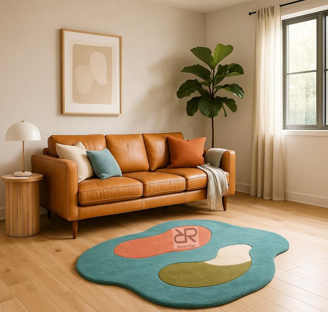 Teal Abstract Blob Rug, Modern Art Wool Carpet - Etsy