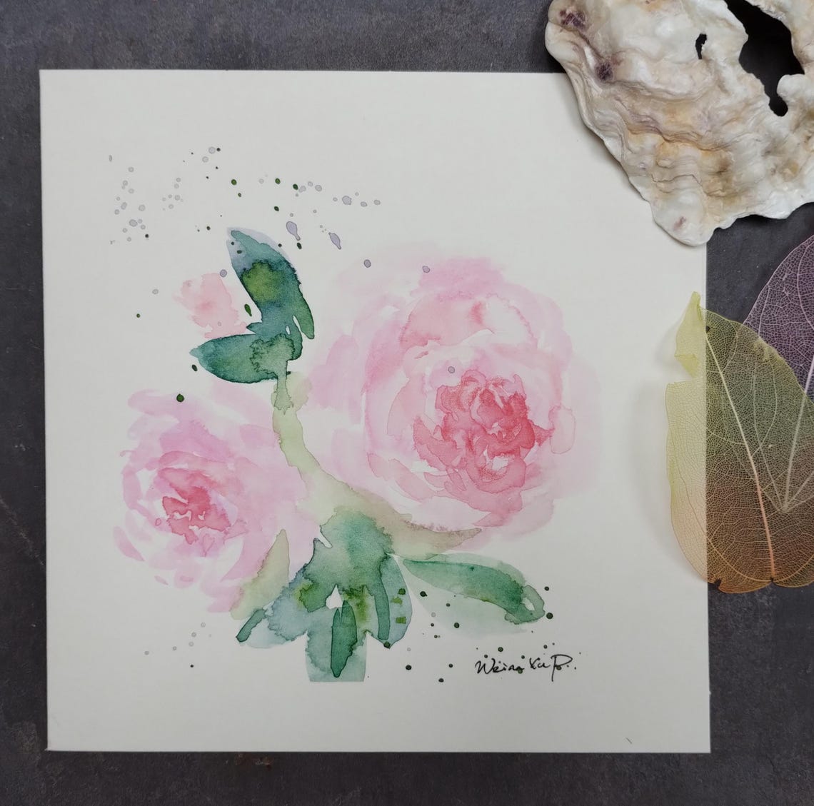Original Artwork Cards, Pink Roses (series of 2) - Etsy