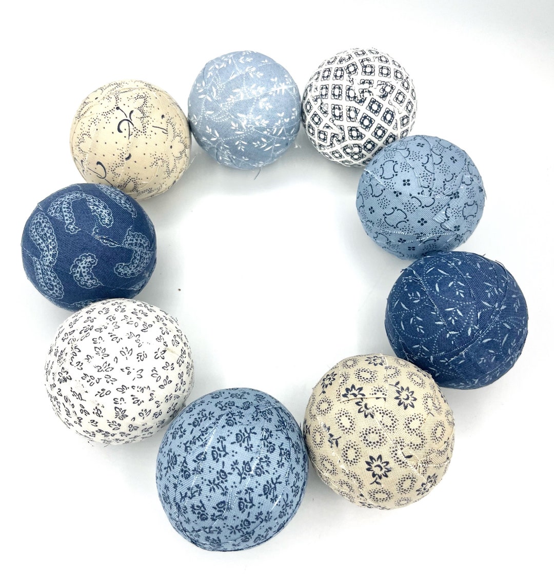 Colonial Manor Blue Cream White Fabric Wrapped Balls, Victorian Theme ...