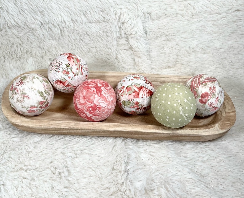 English Garden Fabric Wrapped Balls, Spring Bowl Filler, Set of 6, Home ...